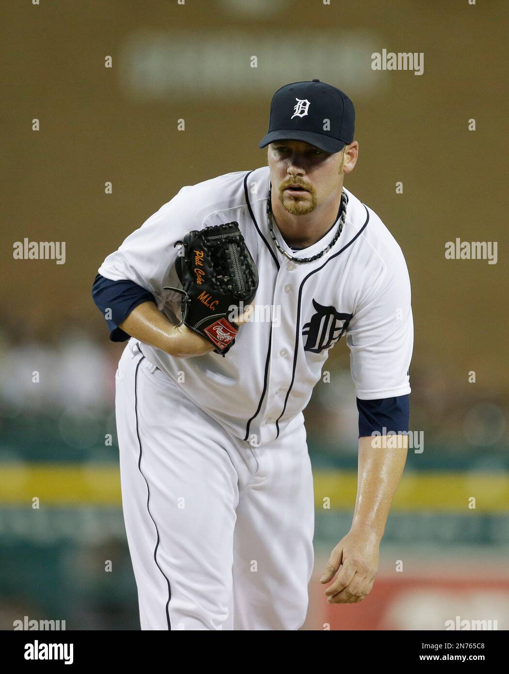 Detroit Tigers relief pitcher Phil Coke prepares to throw during the ...