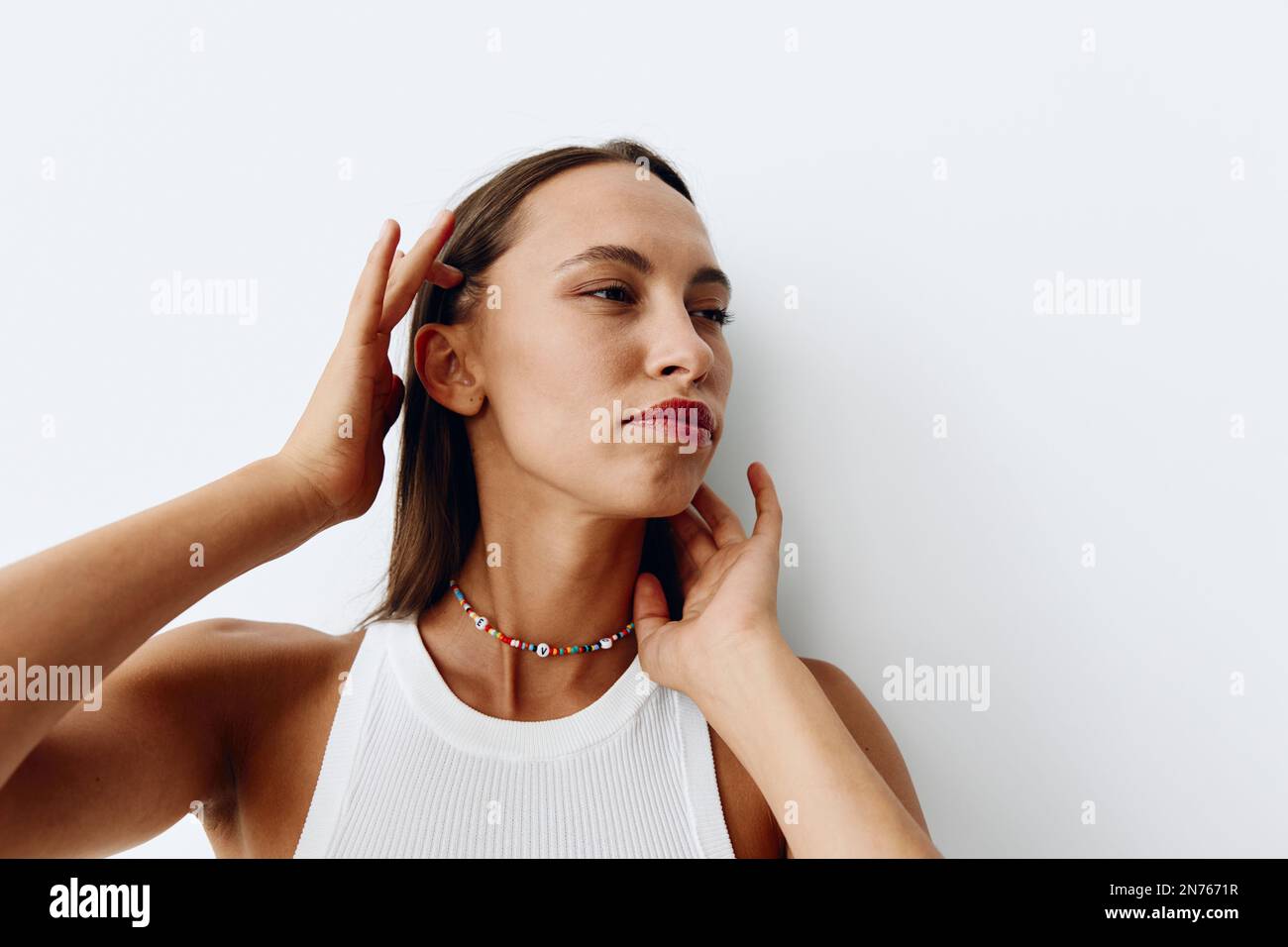 Woman chain around neck hi-res stock photography and images - Alamy