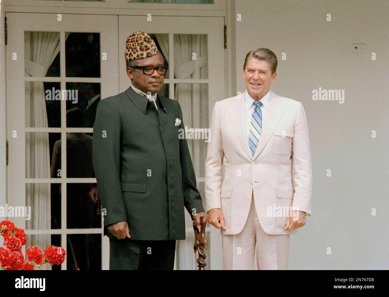 President Ronald Reagan poses with Zaire President Mobutu Sese Kebo at ...