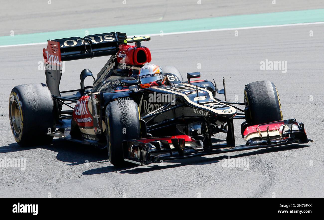 Lotus driver Romain Grosjean of France races to finish third during the ...
