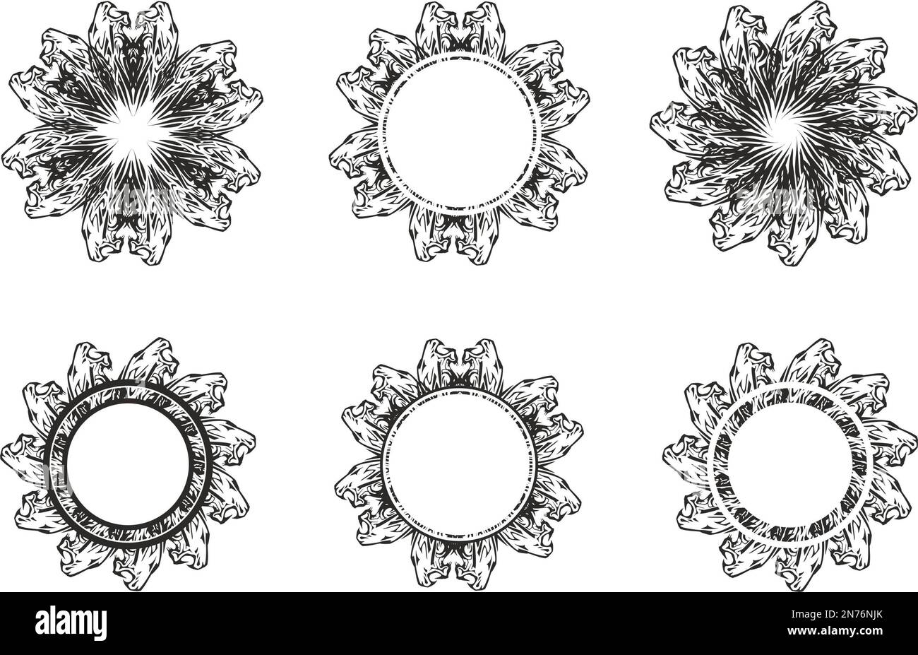 Black and White frames or flowers created by tiger heads. Circle shapes ...