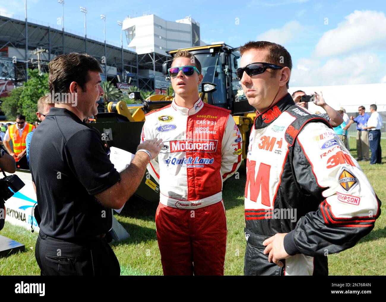 NASCAR Sprint Cup Series drivers Trevor Bayne, center, and Greg Biffle ...