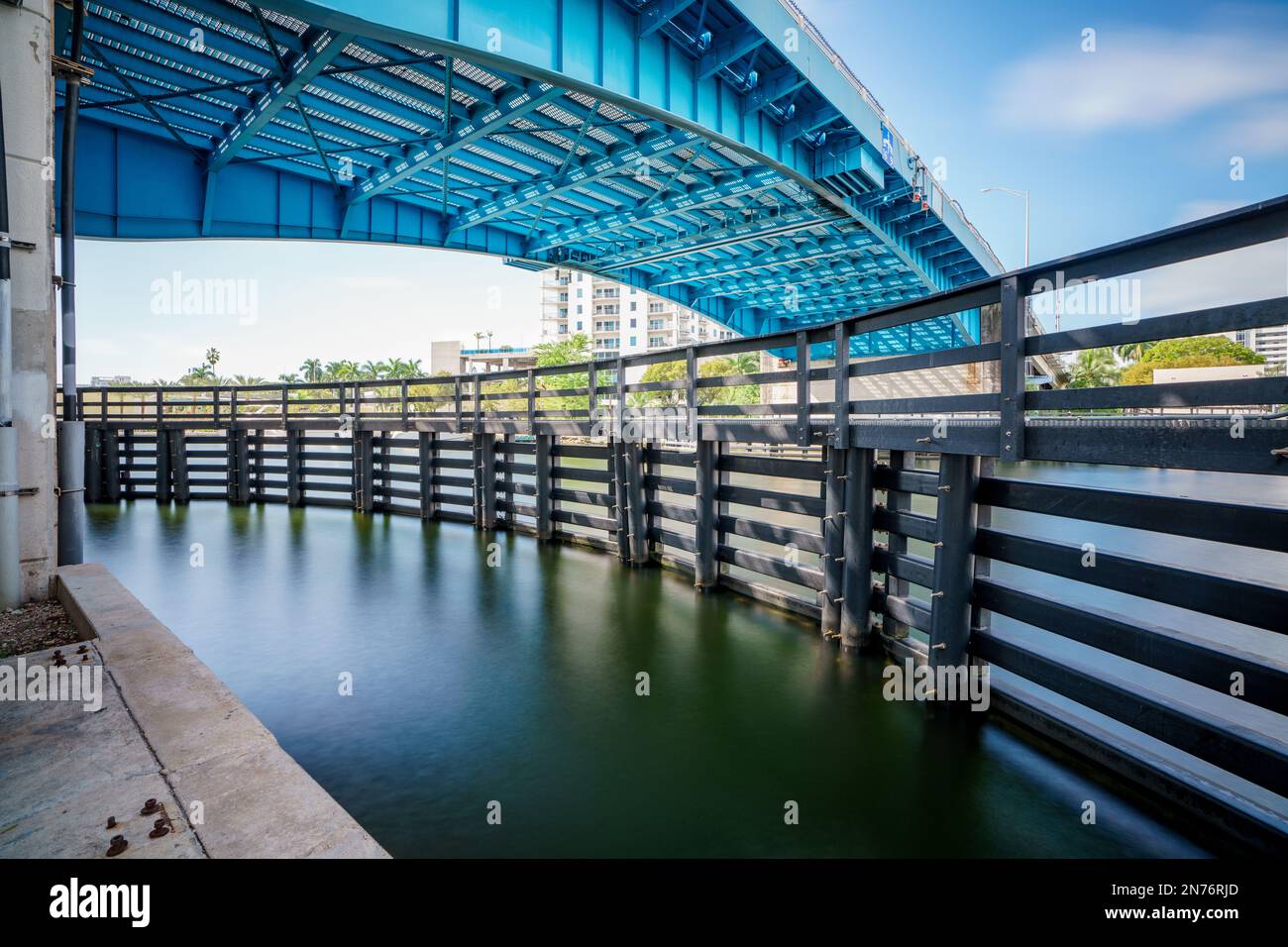 Long exposure photo of the W Flagler Drawbridge on the Miami River ...