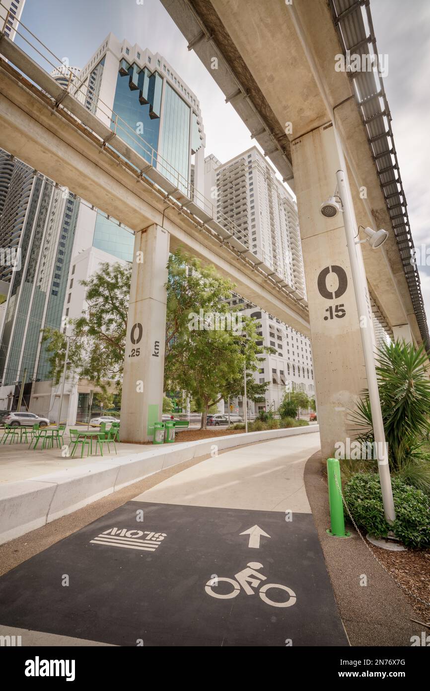 Underline Miami walking and biking path under the Miami Metrorail tram ...