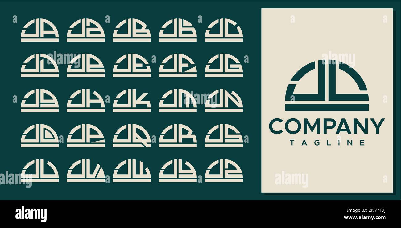 Abstract half circle letter J logo design set. Modern curve JJ J letter ...