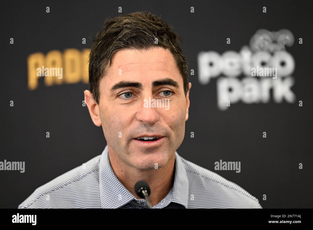 San Diego Padres general manager A.J. Preller speaks at a baseball news ...