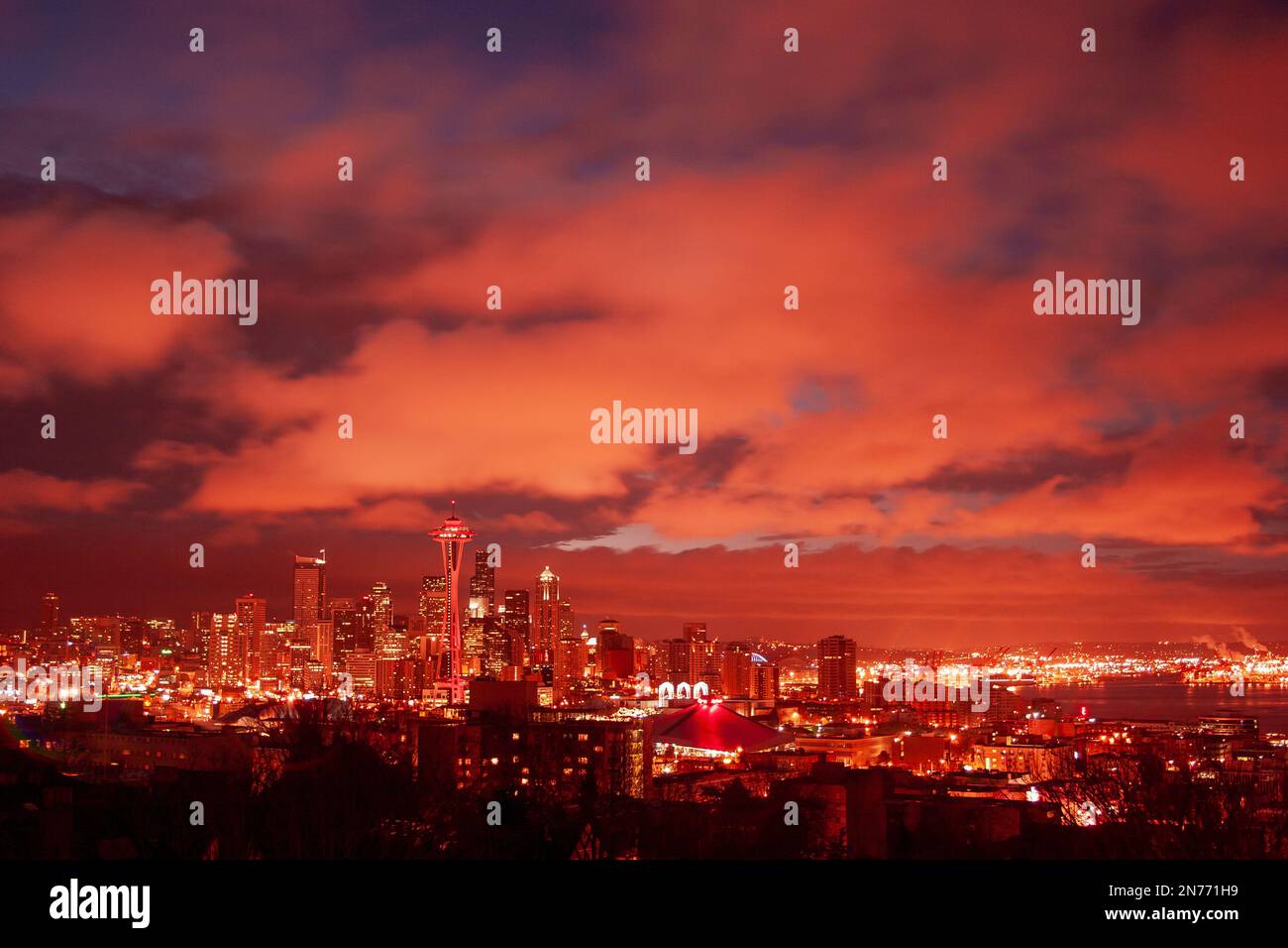 Valentine's Day view from Kerry Park of the nighttime Seattle skyline ...