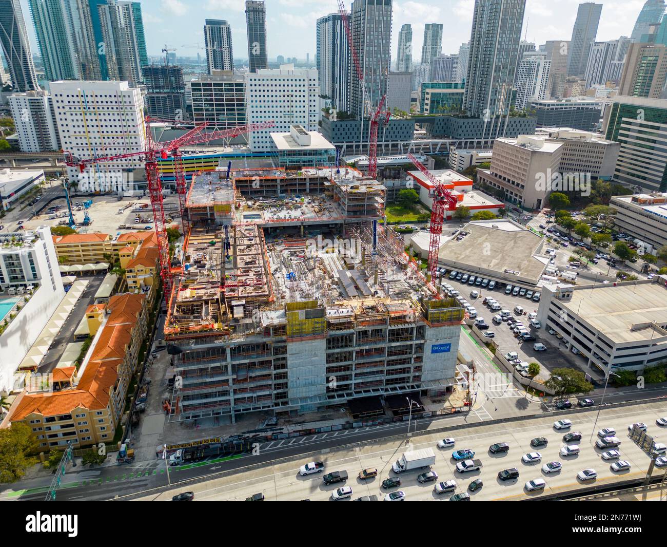 Miami, FL, USA - February 9, 2023: Aerial drone photo Miami Overtown ...