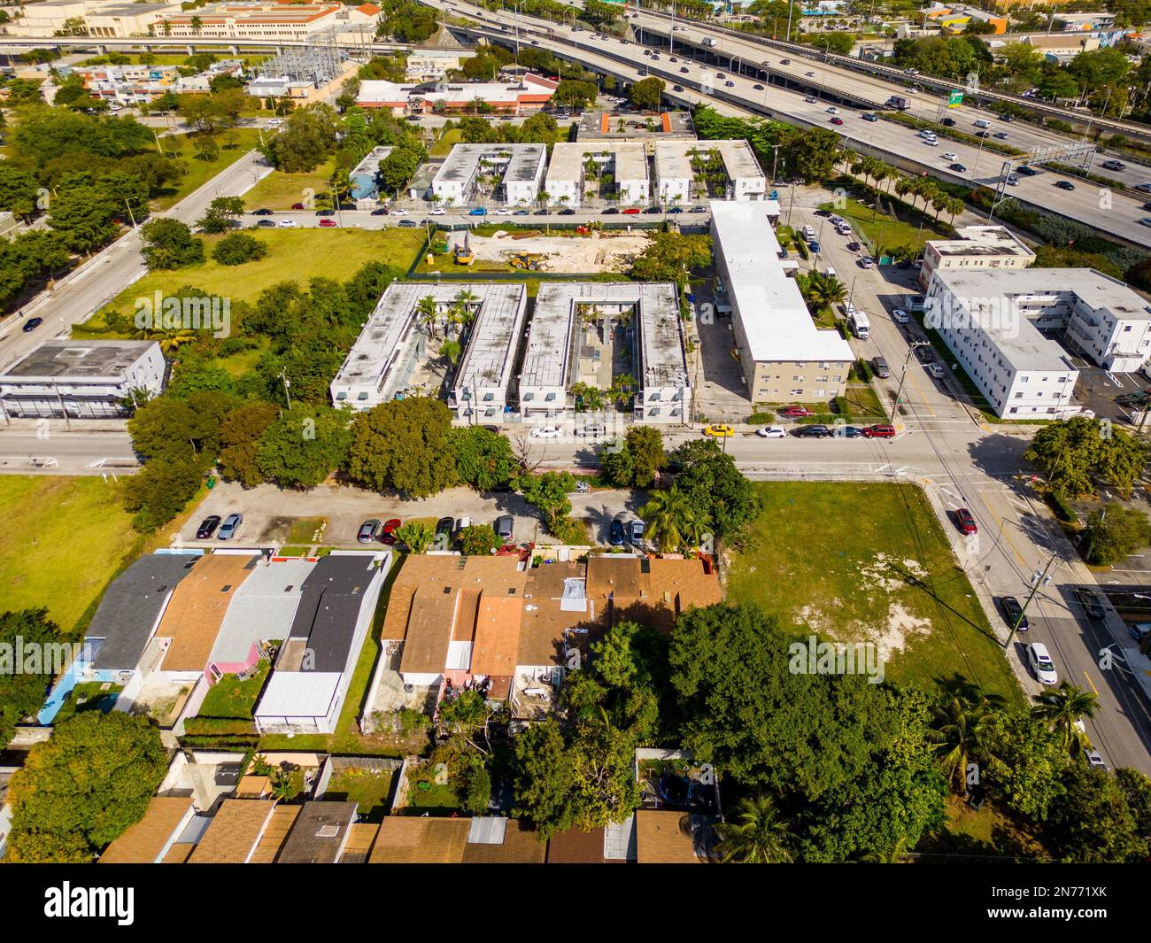 Aerial photo low income neighborhood housing Overtown Miami Stock Photo ...