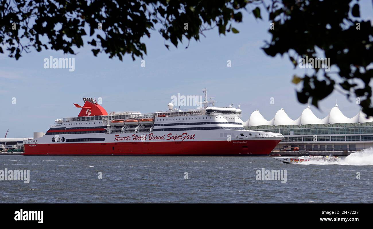 The Bimini SuperFast cruise ship is shown docked at the Port of Miami ...