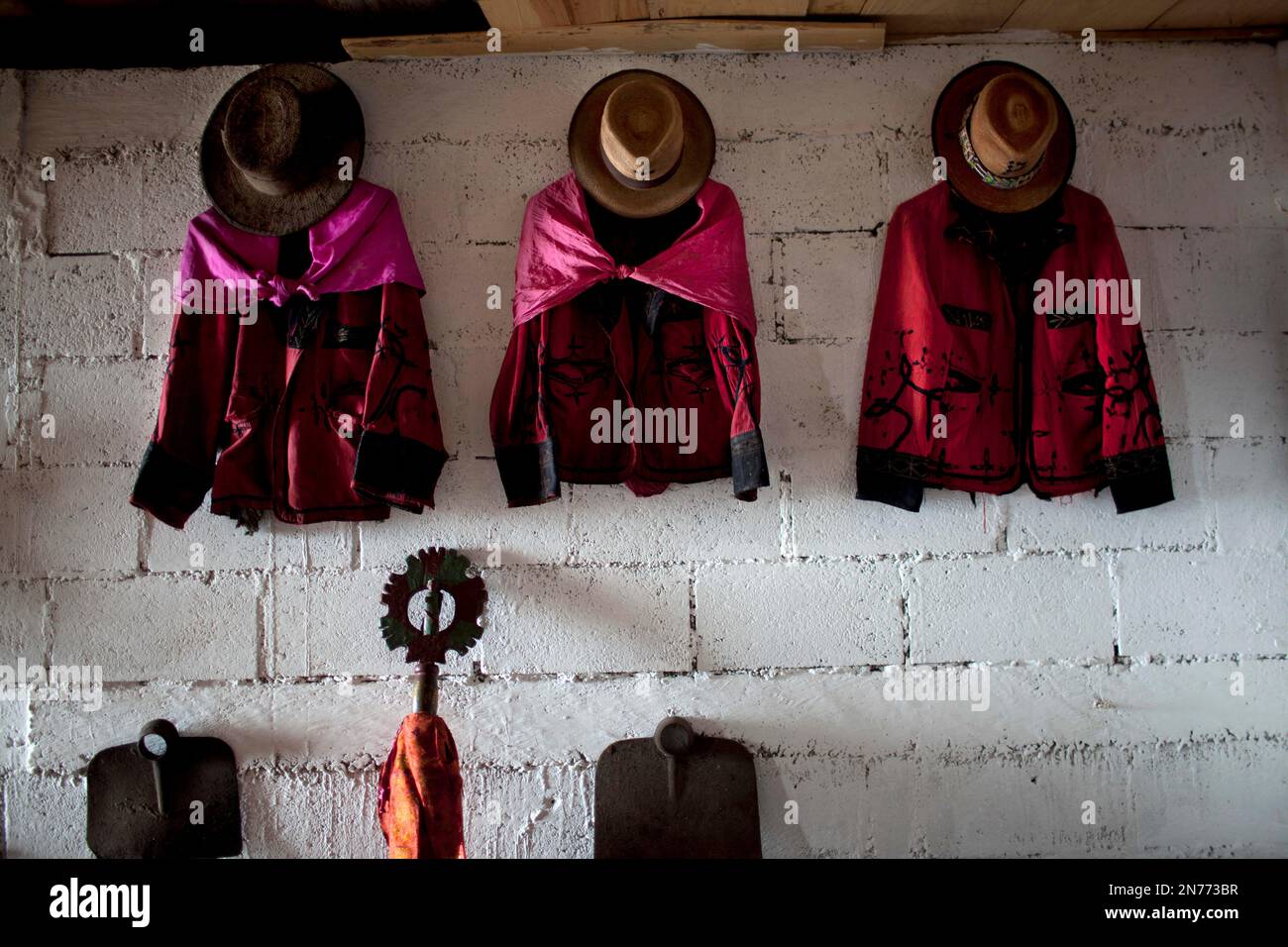 In this May 22, 2013 photo, traditional Ixil Mayan red jackets for men ...