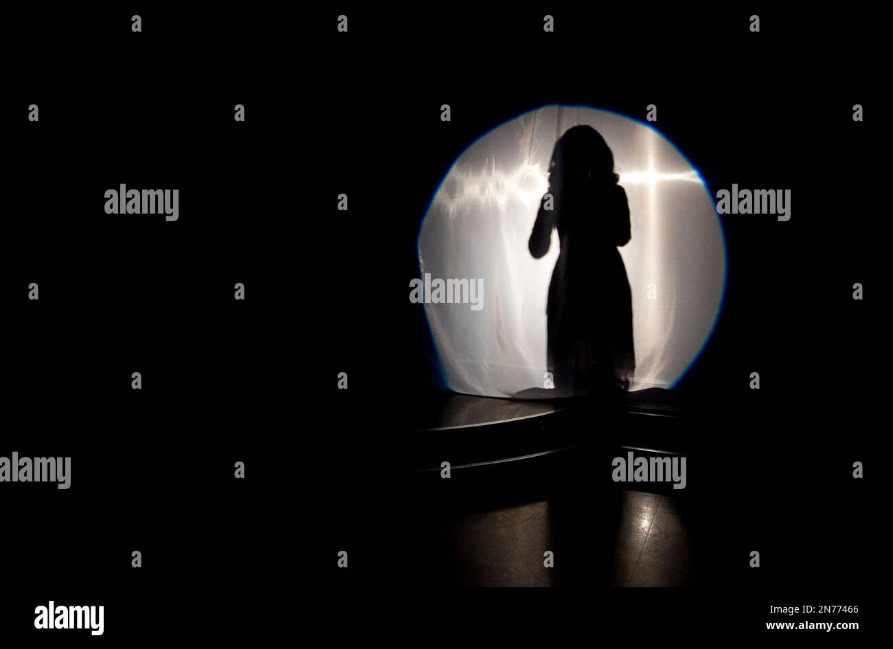 The silhouette of the wax figure of British singer Adele is seen at ...