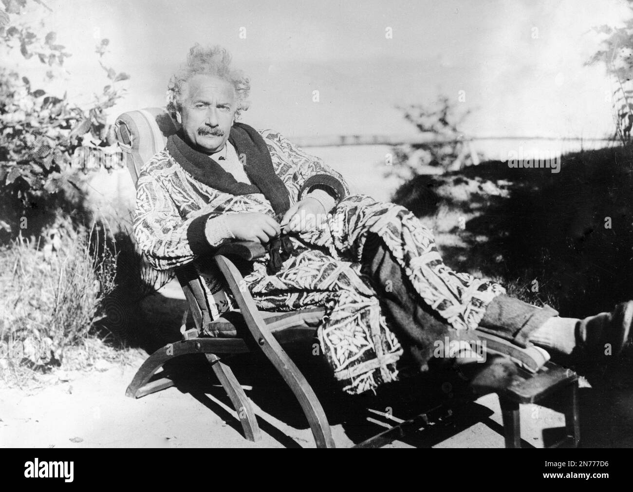 German born scientist Albert Einstein resting in the garden of his ...