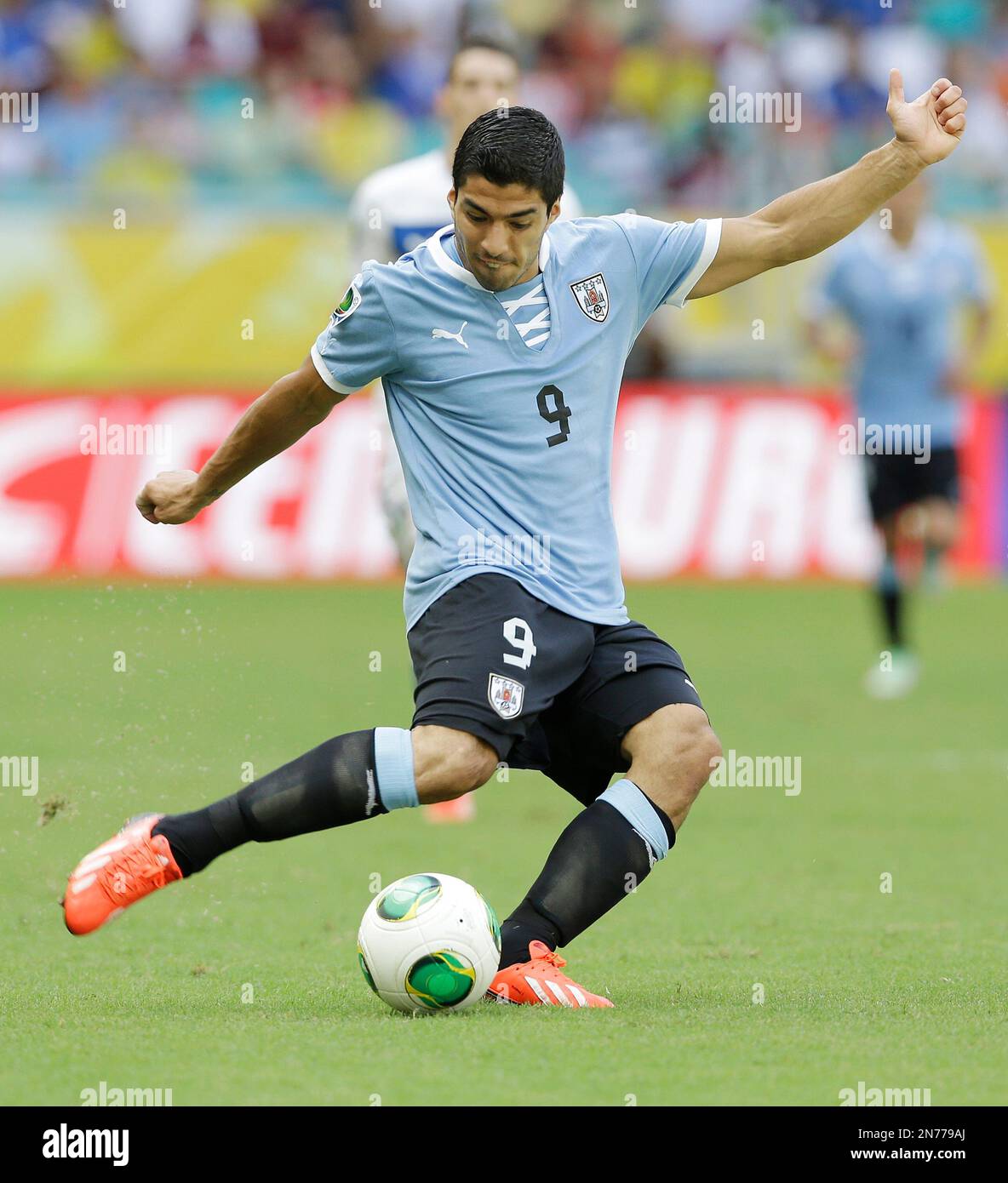 Uruguay's Luis Suarez kicks the ball during the soccer Confederations ...