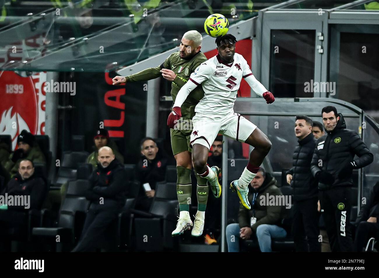 Milan, Italy. 10th Feb, 2023. Theo Hernandez of AC Milan and Wilfried ...
