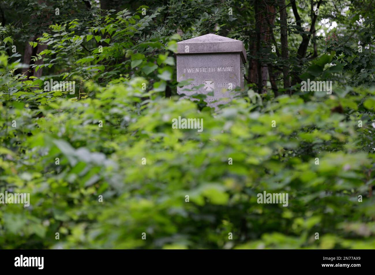 Shown is a monument to the 20th Maine Volunteer Infantry Regiment on ...