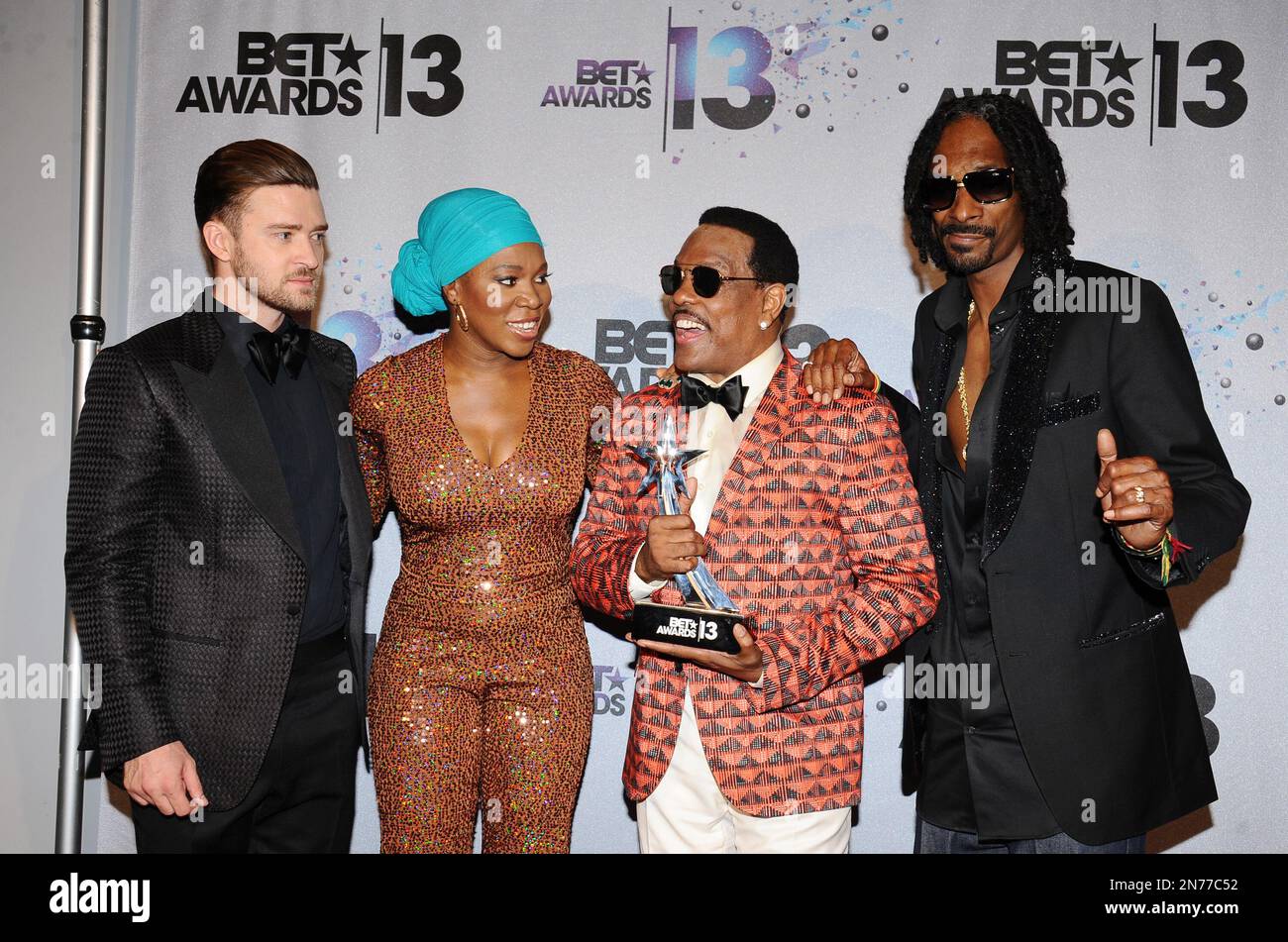 From left, Justin Timberlake, India.Arie, Charlie Wilson and Snoop Lion ...
