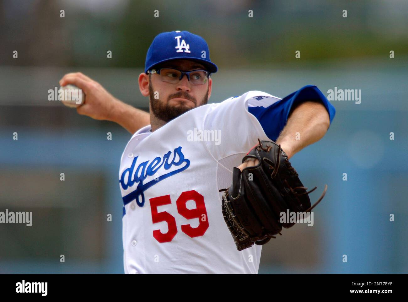 Los Angeles Dodgers starting pitcher Stephen Fife throws to the plate ...