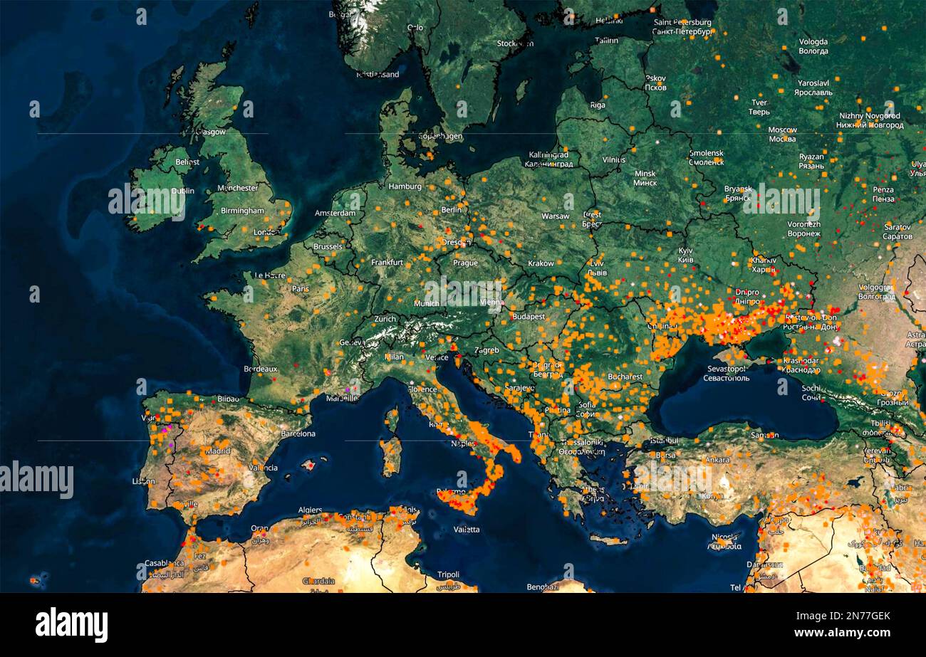 Dresden, Germany - July 29, 2022: Map of Europe on NASA FIRMS satellite ...