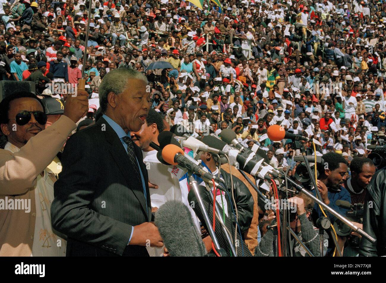 African National Congress President Nelson Mandela addresses a rally in ...