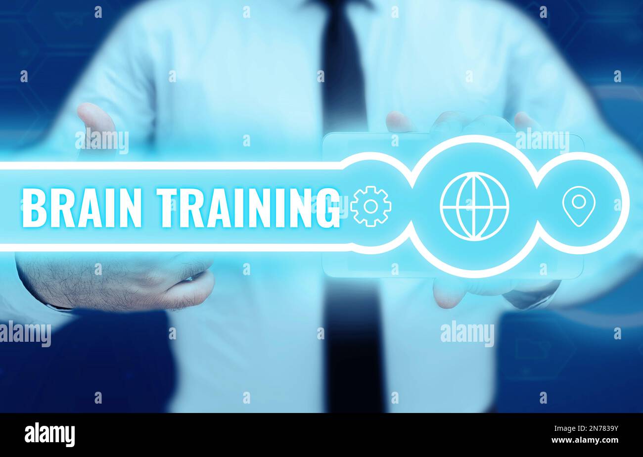 Hand writing sign Brain Training. Word for mental activities to ...