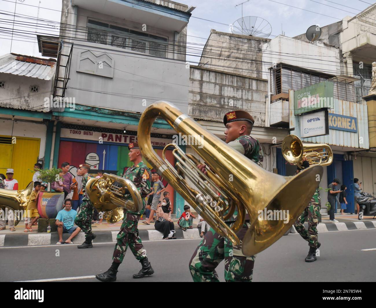 Indonesian National Armed Forces marching band parade on the main ...