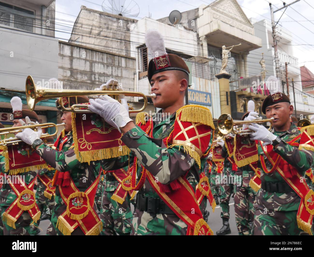 Indonesian National Armed Forces marching band parade on the main ...