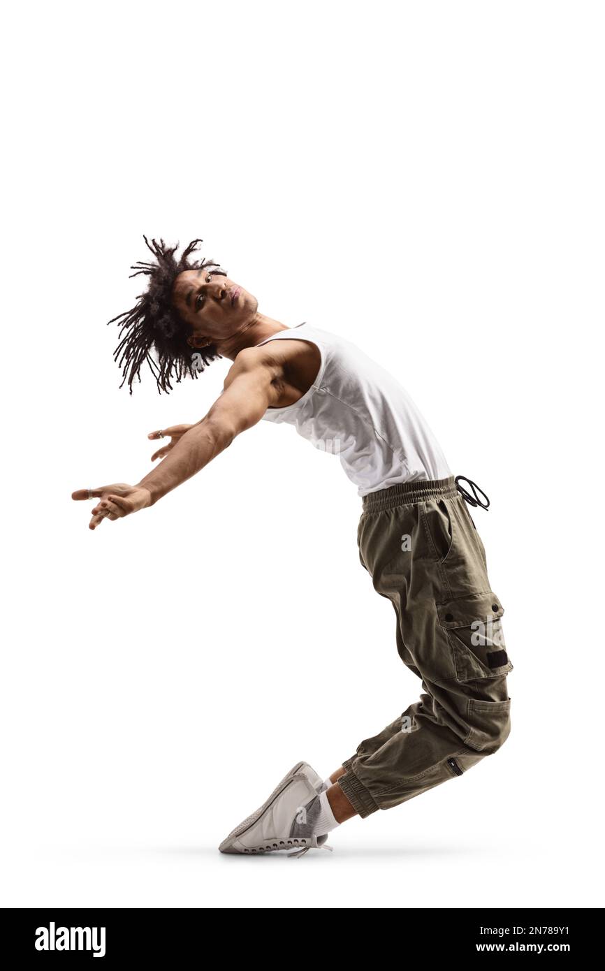 African american male artist dancing isolated on white background Stock ...