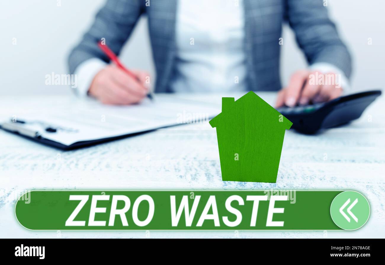 Text caption presenting Zero Waste. Business idea industrial responsibility includes composting ...