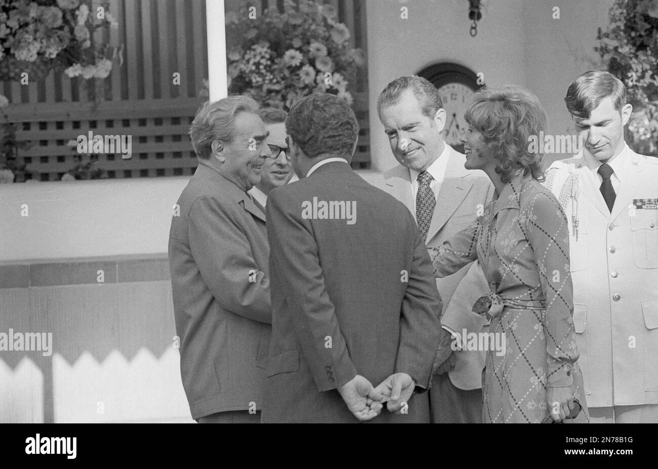 Leonid I. Brezhnev, Soviet party chief, gives actress Jill St. John a ...
