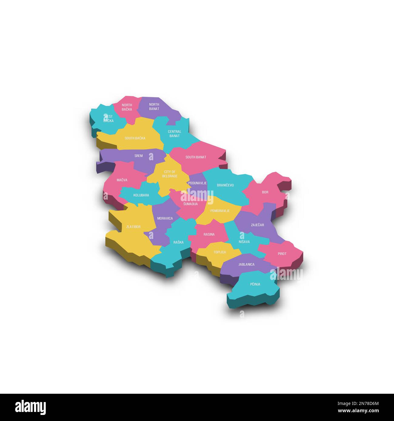 Serbia political map of administrative divisions - okrugs and ...