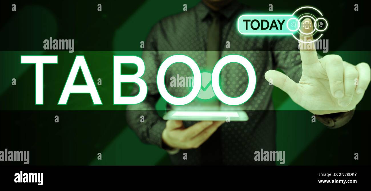 Conceptual display Taboo. Concept meaning a social or religious custom ...