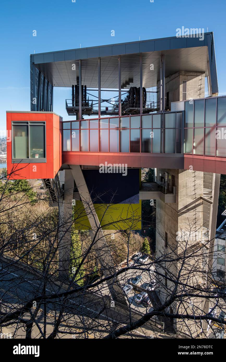 Industrial housing for a cable tram with pulleys in Portland Oregon ...