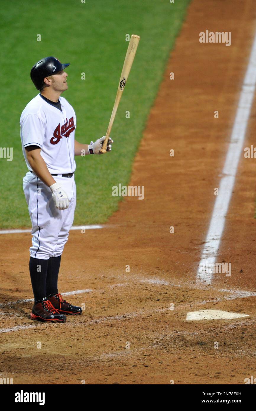 Cleveland Indians' Mark Reynolds strikes out during a baseball game ...