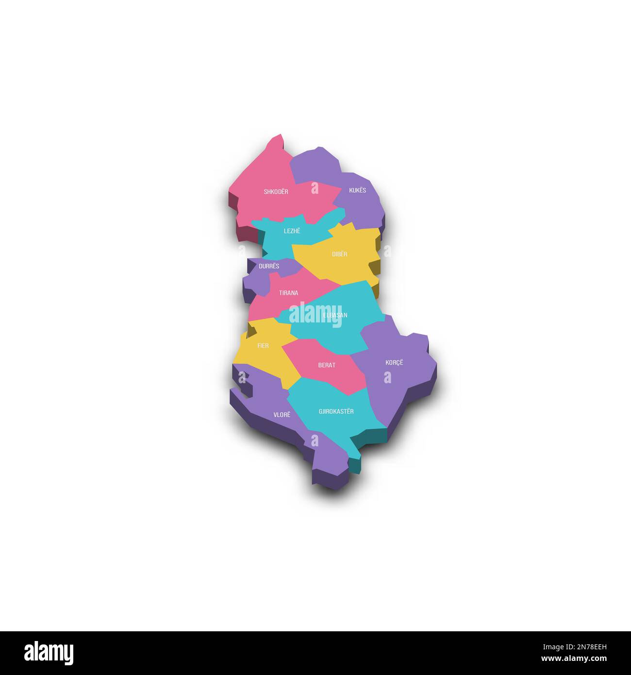 Albania political map of administrative divisions - counties. Colorful ...