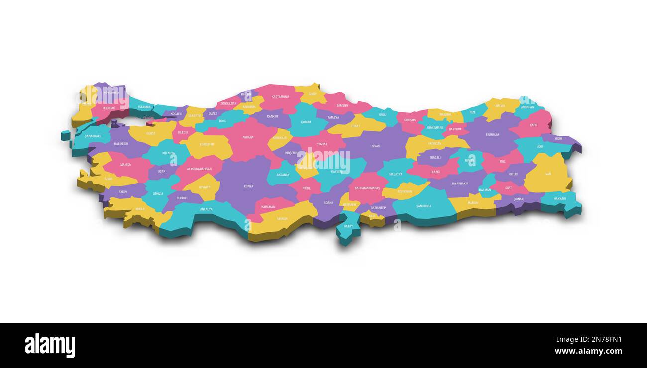 Turkey political map of administrative divisions - provinces. Colorful ...