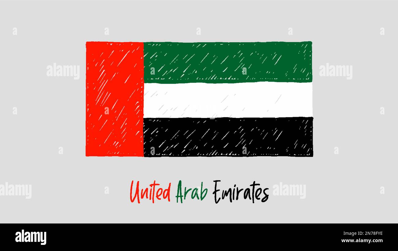 United Arab Emirates Flag Pencil Color Sketch Illustration Vector Stock ...