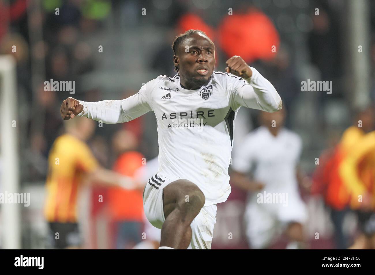 Eupen's Konan Ignace N'Dri celebrates after scoring during a soccer ...