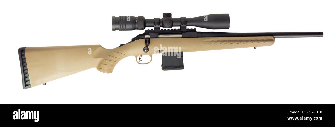 Rifle scope on a bolt action in 556 isolated on white Stock Photo - Alamy