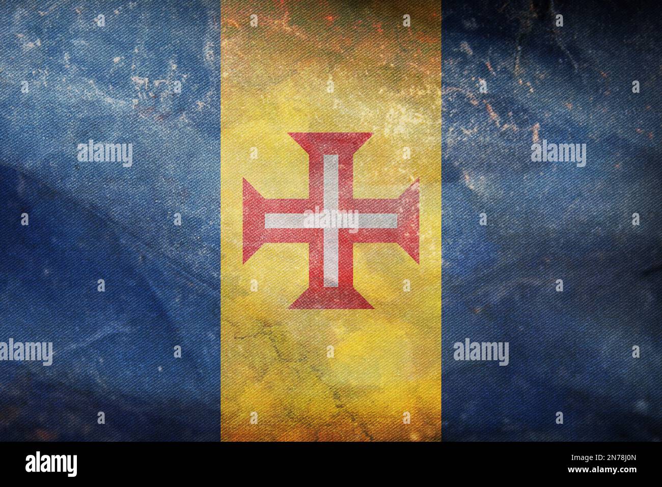 retro flag of Ibero Romance peoples Madeirans with grunge texture. flag ...