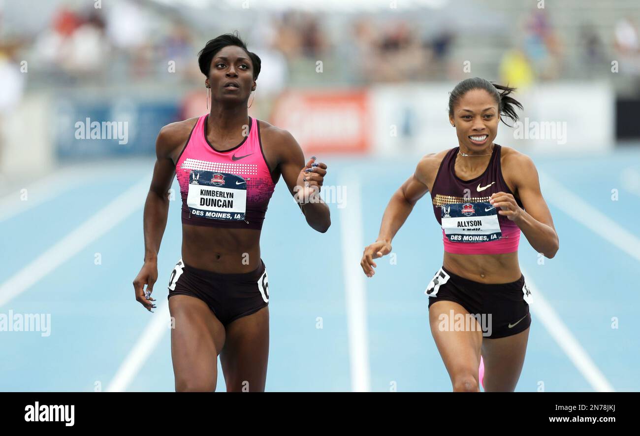 Kimberlyn Duncan, left, beats Allyson Felix to the finish line in the ...