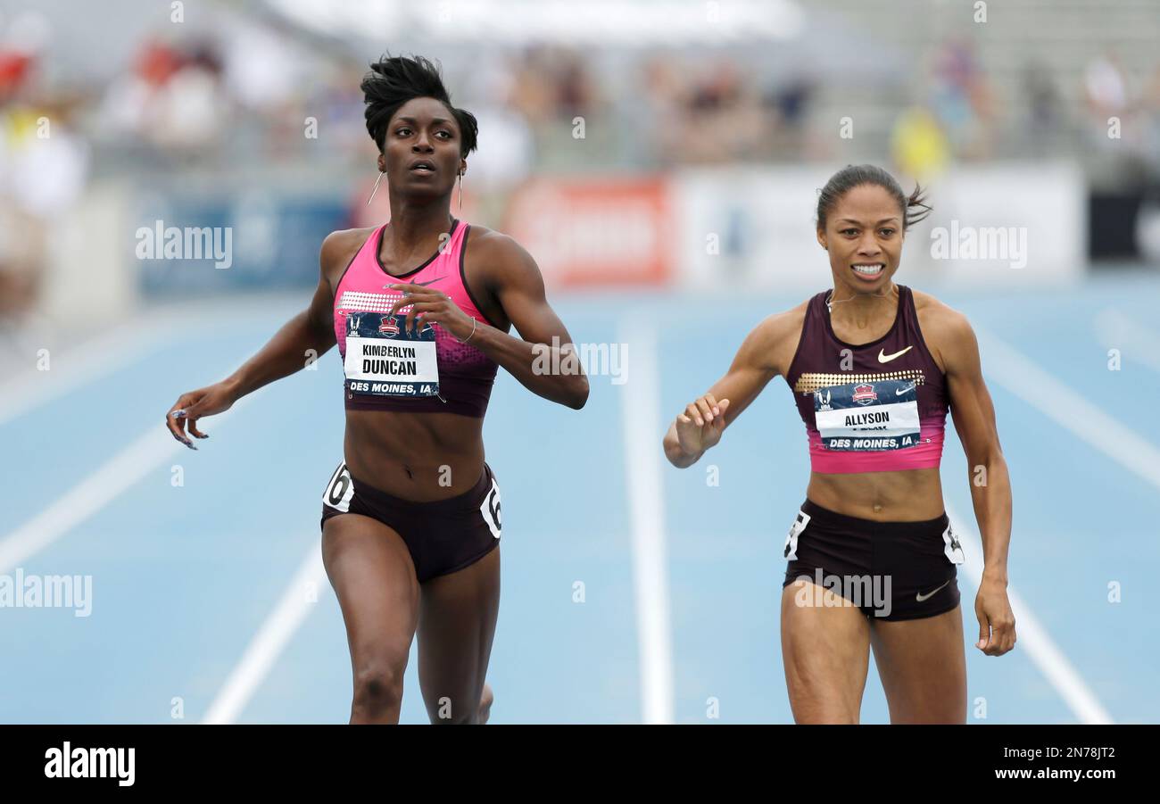 Kimberlyn Duncan, left, beats Allyson Felix to the finish line in the ...