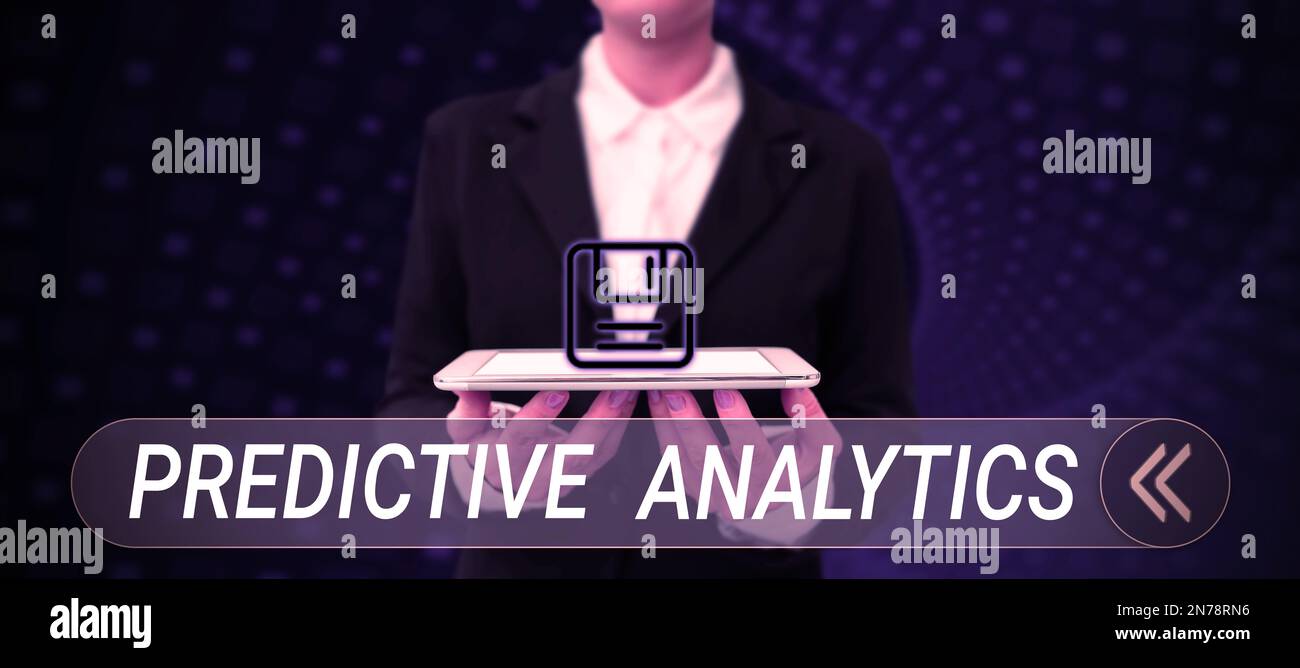 Hand writing sign Predictive Analytics. Conceptual photo Optimize Collection Achieve CRM ...