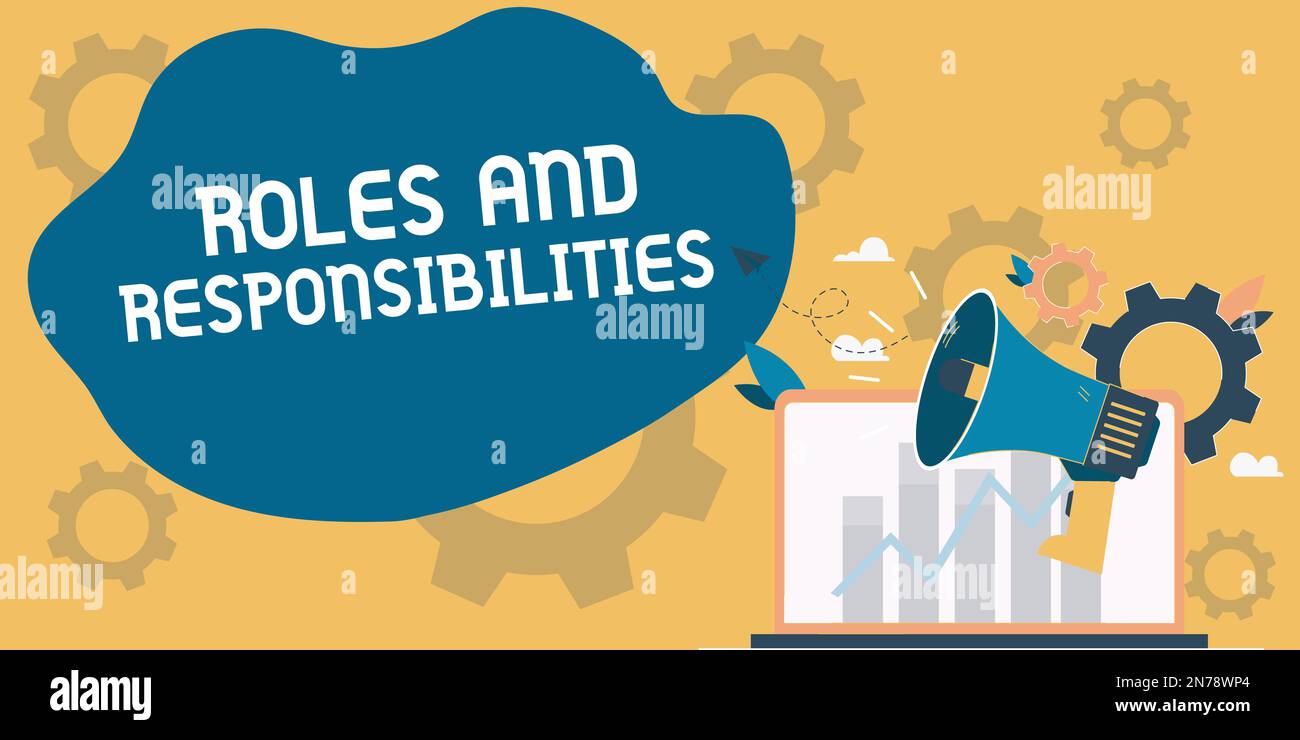 Hand writing sign Roles And Responsibilities. Business showcase ...