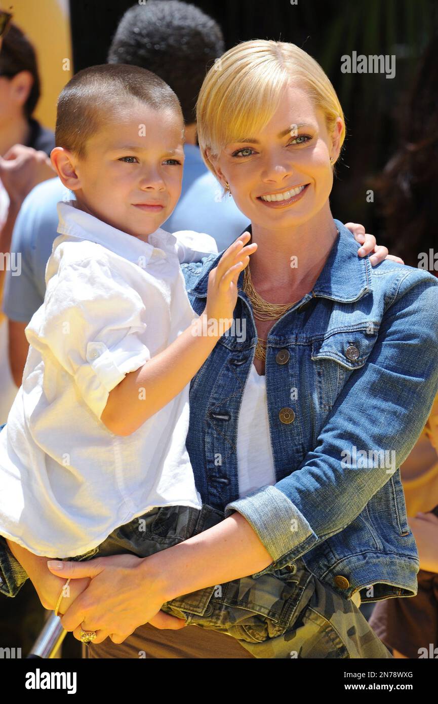 Jaime Pressly, at right, and her son, Dezi James Calvo arrives at the ...