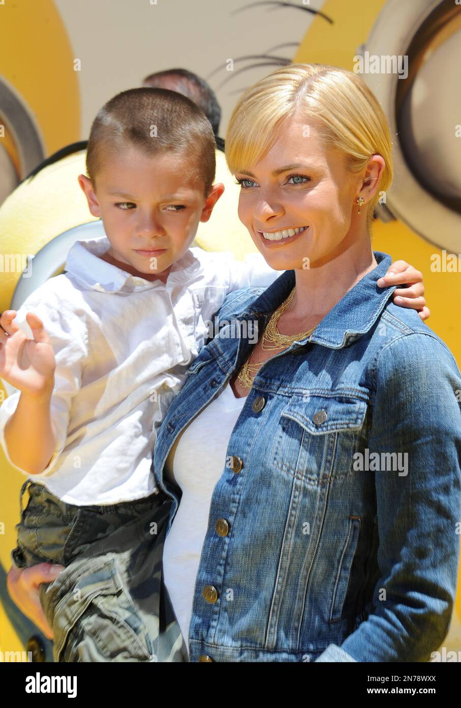Jaime Pressly, at right, and her son, Dezi James Calvo arrives at the ...