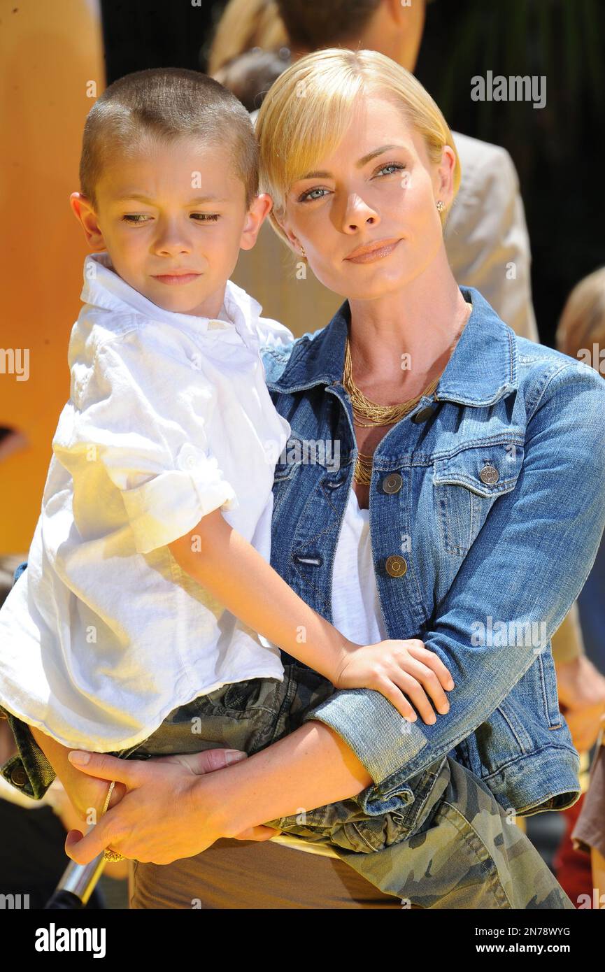 Jaime Pressly, at right, and her son, Dezi James Calvo arrives at the ...