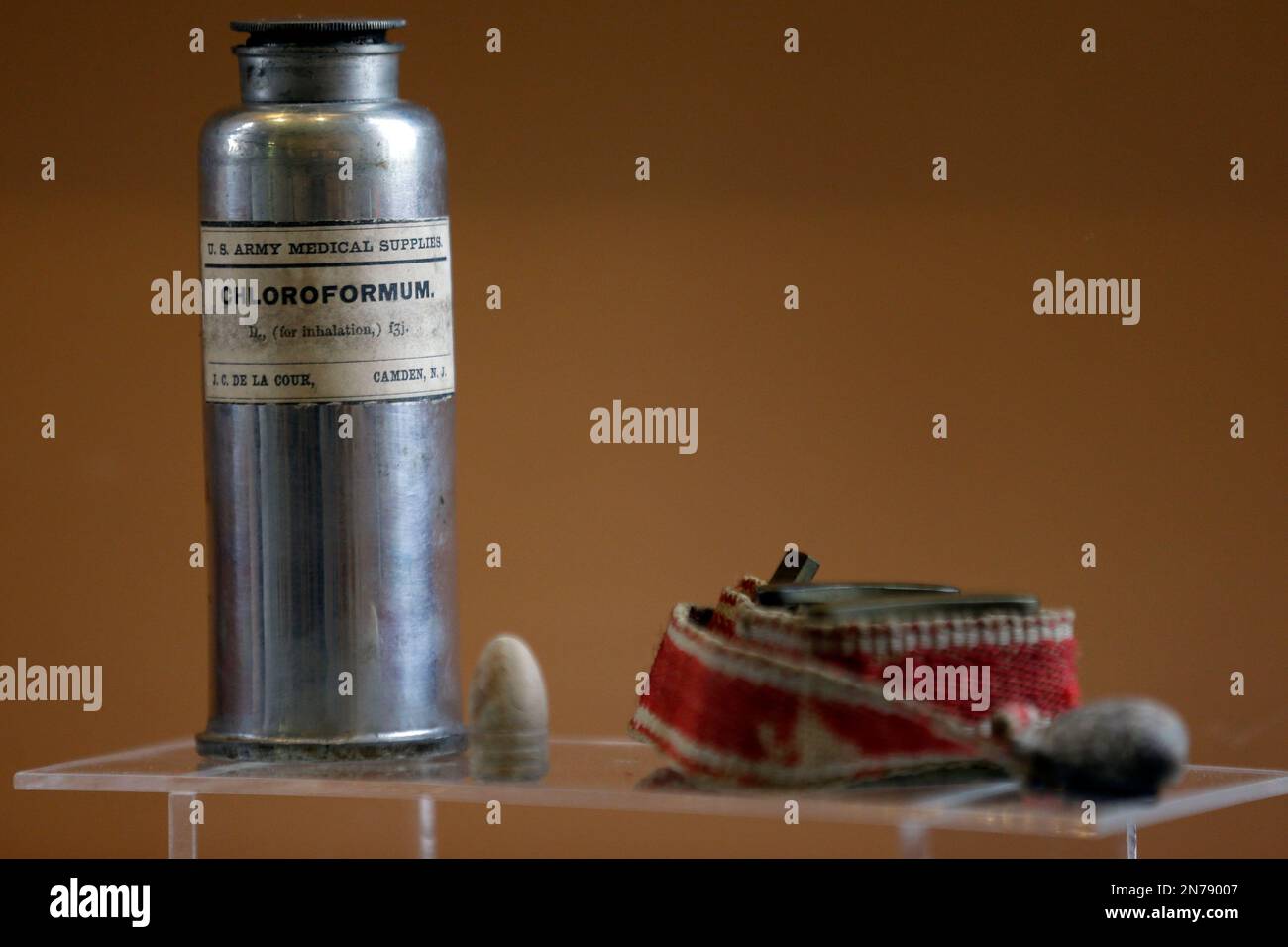 Shown are Civil War era "Chloroformum" and tourniquet at the Pry House ...