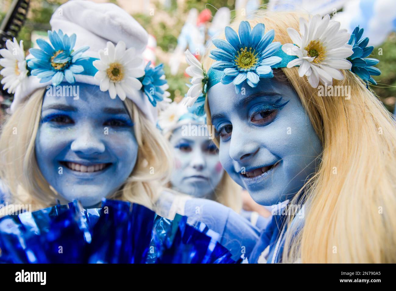 U.S. Smurf-ambassadors smile as they pose for a picture during the ...