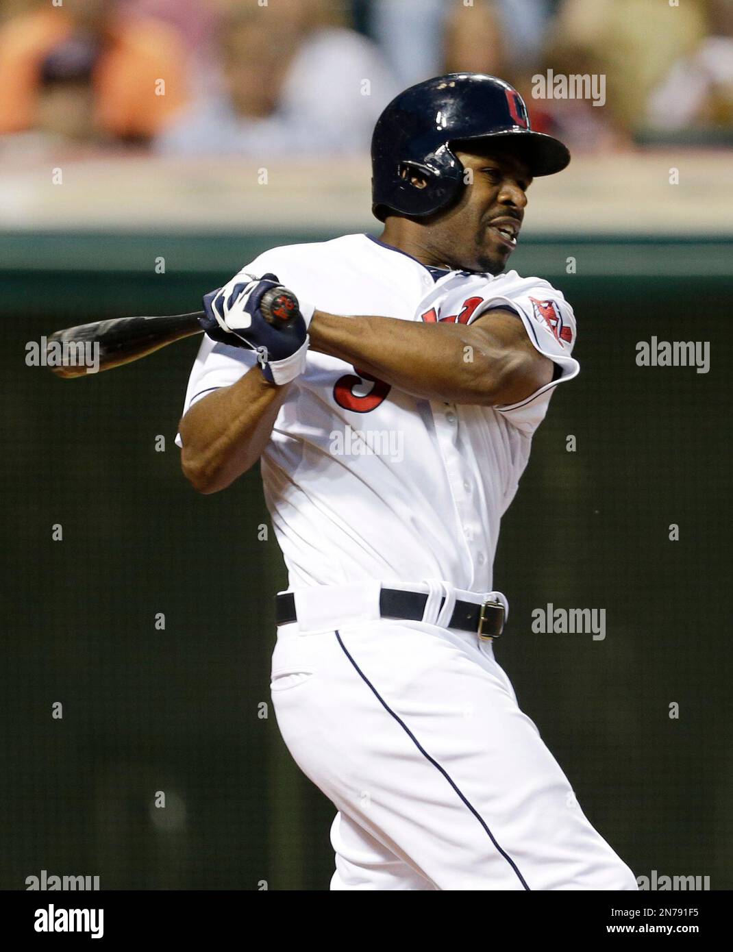 Cleveland Indians' Michael Bourn hits into a fielder's choice in the ...